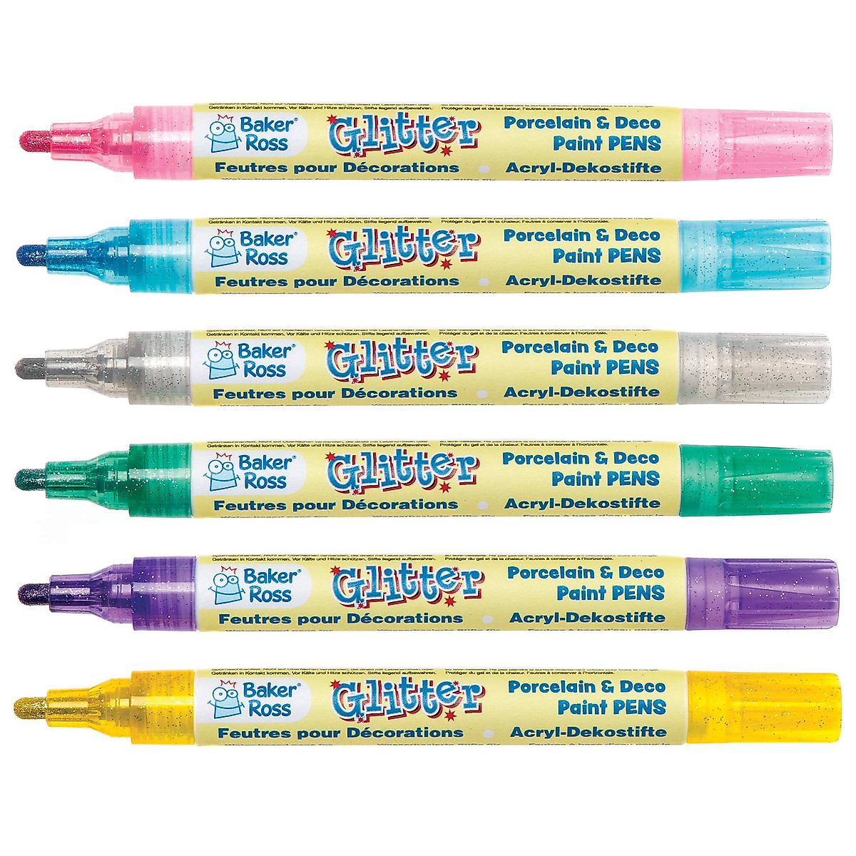 Baker Ross AT520 Paint Markers - Pack of 6, Acrylic Glitter Marker Set, Art and Craft Supplies