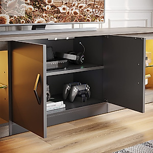 Bestier 70 Inch Led TV Stand for 75 Inch TV Large Entertainment Center Gaming with Adjustable Glass Shelves Two Cabinets Modern TV Console for Living Room 22 RGB Modes, Wash Gray