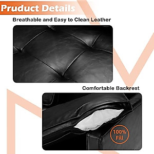 AILEEKISS 57'' Modern Loveseat Sofa Mid-Century Faux Leather 2-Seat Sofa Couch Upholstered Love Seats with Pillows for Living Room, Bedroom, Office, Small Space (Black 02)