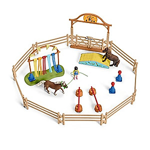 Schleich Farm World Pony Agility Training 41-piece Horse Playset for Kids Ages 3-8 , Brown