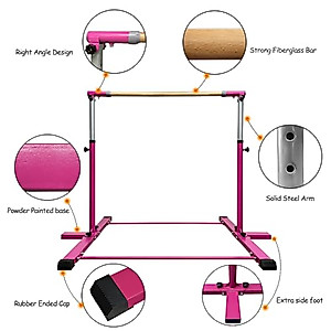 GLANT Gymnastic Kip Bar,Horizontal Bar for Kids Girls Junior,3' to 5' Adjustable Height,Home Gym Equipment,Ideal for Indoor and Home Training,1-4 Levels,300lbs Weight Capacity (Pink)