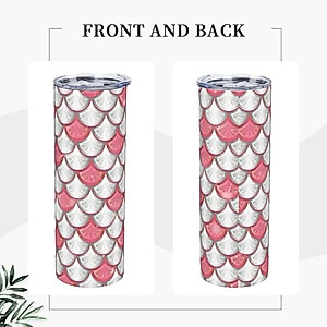 AFHYZY 20 oz Skinny Tumbler Reusable Coffee Travel Mug with Lids and Straws, Insulated Coffee Cups 20oz Stainless Steel Water Bottles Leak Proof for Adults, Women - Mermaid