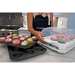 Top Shelf Elements Cupcake Carrier With Two Muffin Pan/Cupcake Pan Stylish Cupcake Carrier With Handle Carrier Holds 24 Cupcakes Muffin Tin Makes 12 Cupcakes each Non Stick Cupcake Tray For Baking