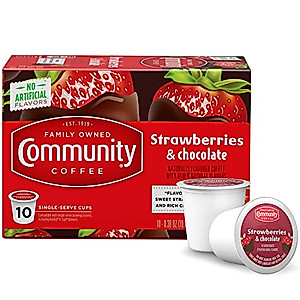 Community Coffee Strawberries & Chocolate Flavored 10 Count Coffee Pods, Medium Roast Compatible with Keurig 2.0 K-Cup Brewers, 10 Count (Pack of 1)