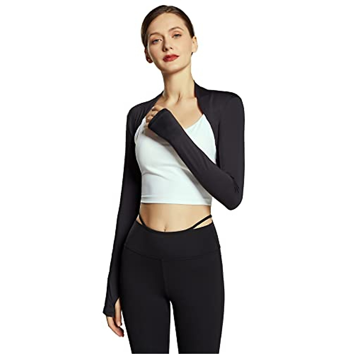 FEOYA Women's Anti-UV Arm Cover Shrug Breathable Cooler Shrug for Golf Riding Jogging Shawl Arm Sleeves Black S