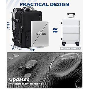 Lekakii Travel Laptop Backpacks for Women Carry On, 40L Nylon Waterproof Backpack for Traveling On Airplane, Gym Backpack Personal Item Essentials, Black