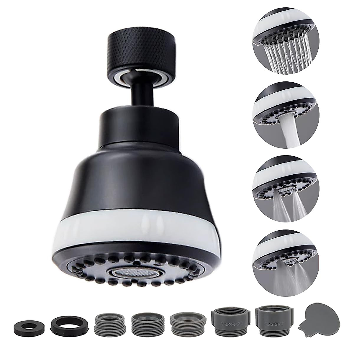 Faucet Aerator Faucet Sprayer Attachment, Kitchen Faucet Head Replacement with 4 Spray Modes, 360° Swivel Faucet Extender Anti-Splash Sink Sprayer Faucet Nozzle Head (Diamond, Black)