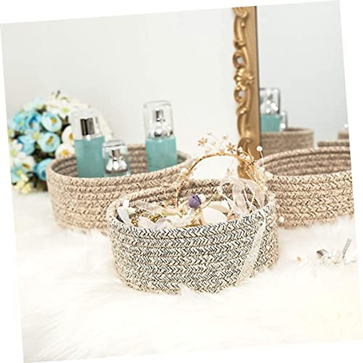 NUSITOU 3pcs Woven Storage Basket Storage Baskets Wicker Storage Bins Kids Storage Bins Woven Storage Organizer Flower Planter Basket Small Woven Baskets Woven Snacks Basket Manual