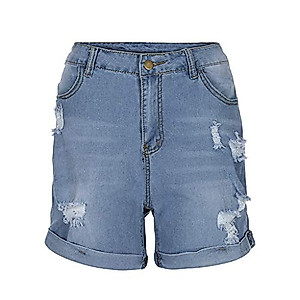 Fashion Wash Denim Shorts,THENLIAN New Women Summer Short Jeans Denim Pockets Wash Denim Shorts(L, Blue)