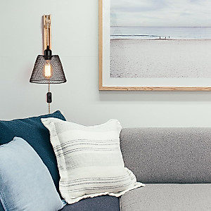 Modxian Farmhouse Plug in Wall Sconces Set of 2 Wood Wall Mounted Light with Plug in Cord Wall Lamp with Wire Cage Shade Rustic Adjustable for Bedroom Living Room Hallway Entrance E26