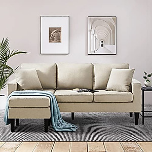 SoarFlash 72” Convertible Sectional Sofa Couch L-Shaped Couch Modern Linen Fabric 3-Seat Sofa Sectional with Reversible Chaise for Office,Living Room/Small Space(Beige)