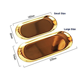 MEOLY Serving Tray Ellipse Tray Stainless Steel Summit Serving Tray Storage Disk Fruit Tray Jewellery Tray Organizer, 2pcs Pack (Gold)