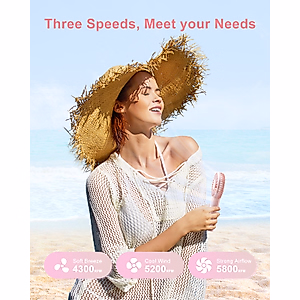 TriPole Portable Fan Handheld Fan Mini Personal Fan 3 Speeds, Powerful Little Battery Hand Held Fan for Travel Trip Outdoor Concerts, Cute Small Rechargeable Lash Fan for Makeup Skincare Drying, Pink