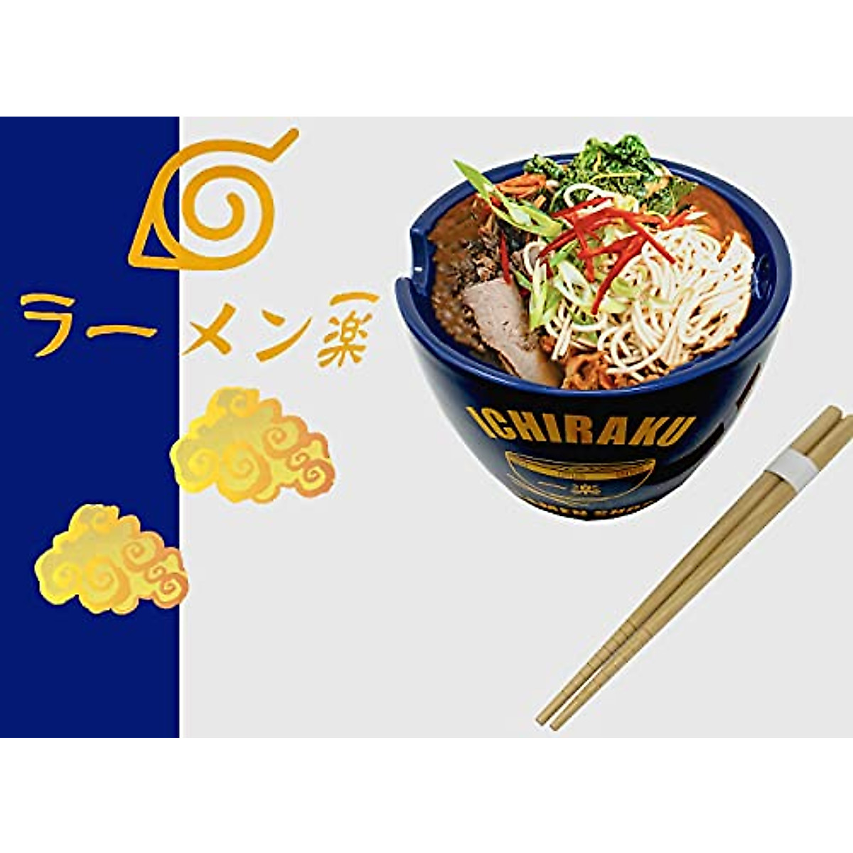 JUST FUNKY Naruto Ramen Bowl with Chopsticks 16 Ounce Anime Ramen Bowl Anime - Ichiraku Ramen and Hidden Leaf Village Ramen Bowl Ceramic Ramen Bowl