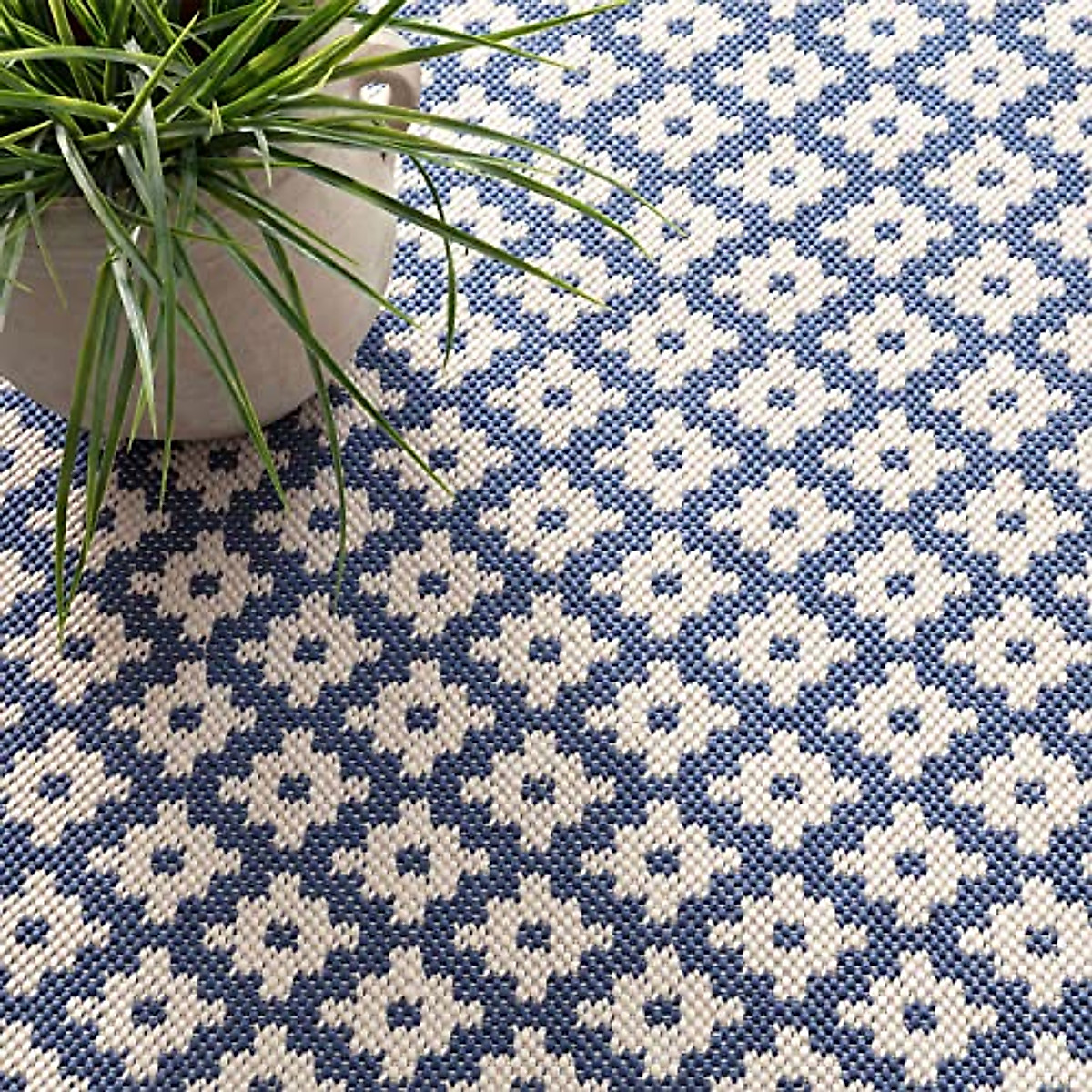 Dash and Albert Samode Indoor/Outdoor Area Rug - 2.5' x 12' Runner Denim & Ivory Diamond Handwoven Washable Accent Rug - Durable, Fade Resistant, High Traffic