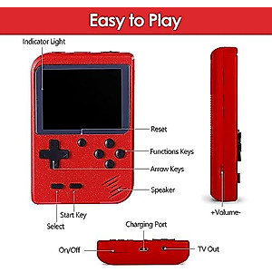 Retro Handheld Game Console with 500 Classic FC Games, Portable Retro Game Console, 3-inch LCD Screen and Add-on Controller, Handheld Game Console Supports Connectivity to TV and Two Players (RED)