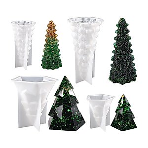 Xidmold 4pcs Christmas Tree Resin Molds, 3D Christmas Tree Silicone Mold for Fondant, Candle, Soap, Bath Bomb, Plaster, Epoxy Resin, Xmas Crafts