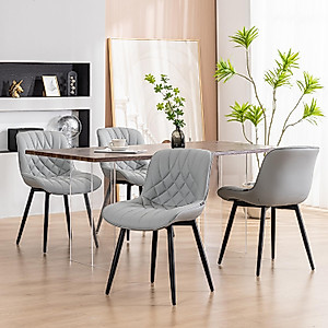 YOUNUOKE Dining Chairs Set of 2 Mid Century Modern Kitchen Chair Comfortable Upholstered Faux Leather Dinner Chairs for Kitchen Dining Room, Grey