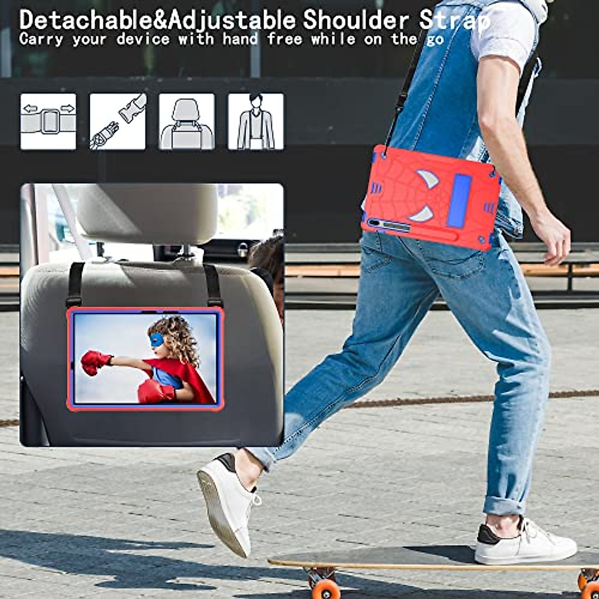 Tablet PC Case Tablet Children's Case Compatible with Samsung Galaxy Tab S8 Plus/S7 Plus 12.4 Inch SM-X800/X806 SM-T970/T975,Protective Cover Shockproof and Resistant Case with Built-in Holder+Shoulde