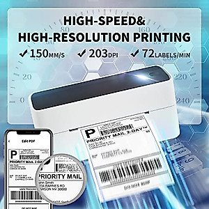 Memoqueen Shipping Label Printer 4X6 - Bluetooth Thermal Label Printer for Small Business and Shipping Packages
