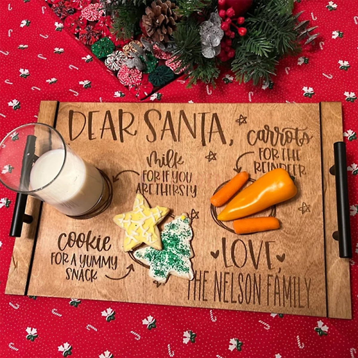 Custom Wooden Christmas Cookies and Milk for Santa Tray, Christmas Eve Treats Serving Board Platter for Reindeer, Kids Gift Snacks Bamboo Color Printed Plate mat for Santa