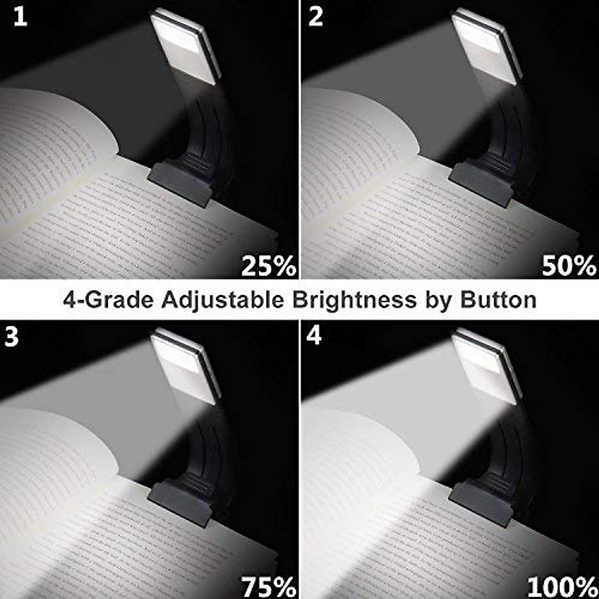 Ytuomzi Book Light, LED Reading Lamp USB Rechargeable Flexible Night Light 4 Level Brightness 360°Adjustable Clip on Work/Desk/Bed Lights for Amazon Kindle/eBook Reader/Book/iPad