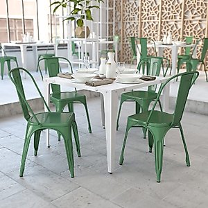 EMMA + OLIVER 4 Pack Green Metal Indoor-Outdoor Stackable Chair - Restaurant Chair - Bistro Chair