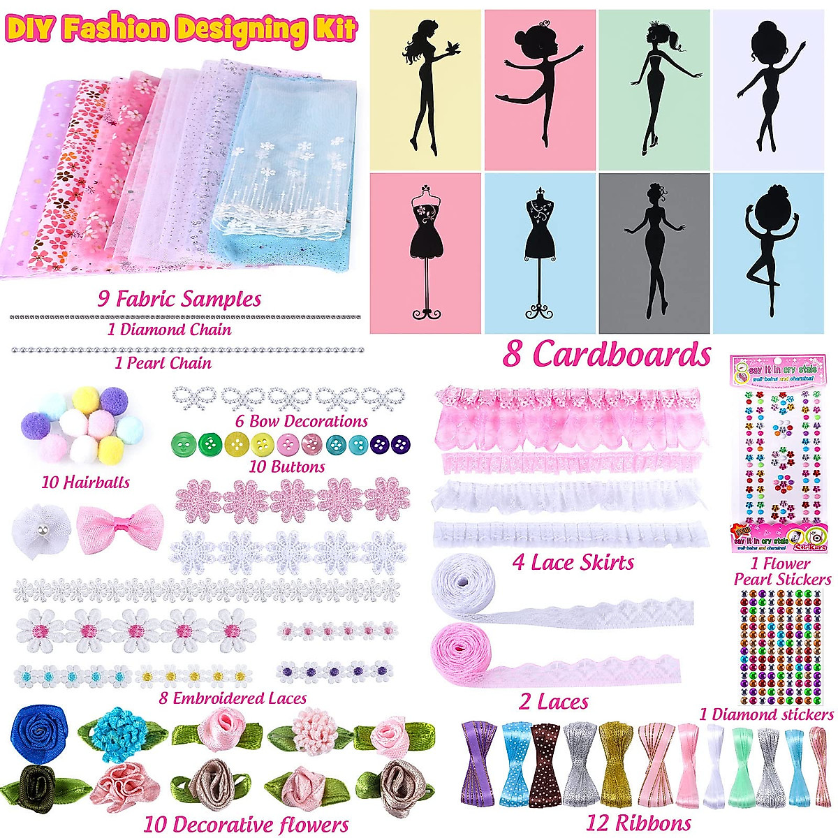 Tacobear Fashion Designer Kits for Girls Creativity DIY Arts & Crafts Toys Fashion Design Sketchbook Clothes Sewing Kit for Kids Birthday Gift Ages 3 4 5 6 7 8+