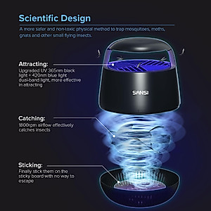 SANSI Fruit Fly Traps for Indoors, Flying Insect Trap Fly Trap Indoor for Home with Suction, Bug Zapper Indoor Mosquito Zapper with 5 Pcs Sticky Glue Boards
