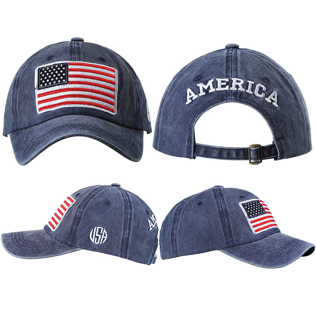 Geyoga 4 Pieces American Flag Baseball Caps USA Flag Tactical Cap Patriotic Flag Pride Caps Washed Distressed Cotton US Flag Hats for Men Women Teens