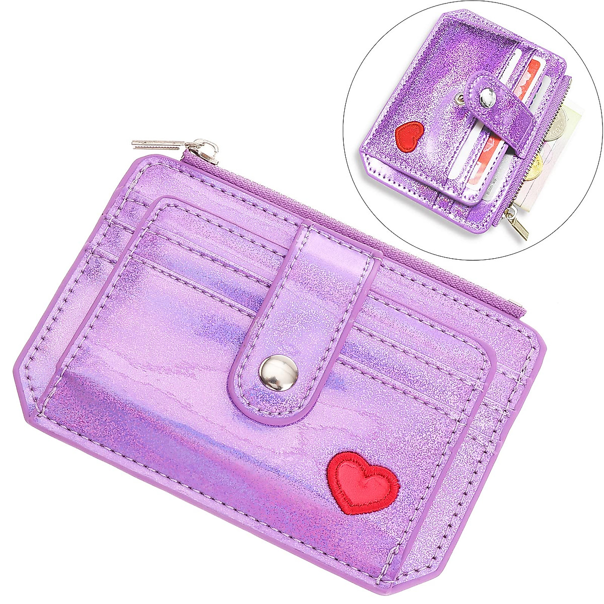 TENDYCOCO Money Clip with ID Window Hologram Card Holder Slim Coin Wallet for Women Girls