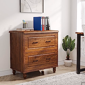 LITTLE TREE 2 Drawer Wood Lateral Filing Cabinet with Solid Wooden Legs,File Storage Cabinet with Anti-tilt Mechanism for Home Office