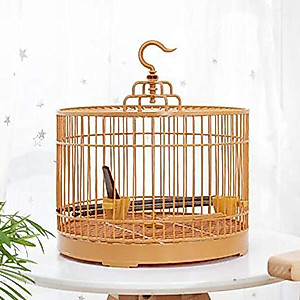 Round Bird Cage, Plastic Bird House Carrier, Vintage Style Hanging Bird Cage with 2 Feeding Cups for Small Birds Parrot (30cm in Diameter)