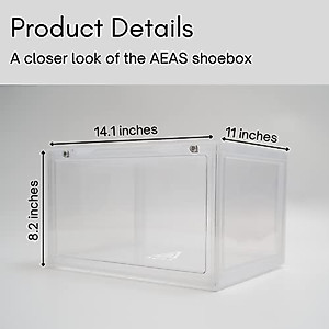 AEAS - Clear Plastic Stackable Foldable Shoe Boxes, Pack of 2 Drop Front Shoe Container Organizer with Magnetic Closure for Sneaker Collection for Men and Women