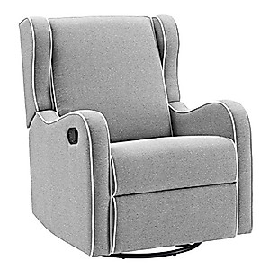 Angel Line Rebecca Upholstered Swivel Gliding Recliner, Gray Linen with White Piping