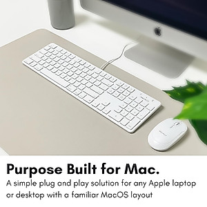 Macally Slim USB Wired Keyboard for Mac and Windows PC - Full Size 104 Key Layout & 16 Shortcut Keys - Scissor Keycaps for Smooth Typing - Mac Wired Keyboard with Numeric Keypad