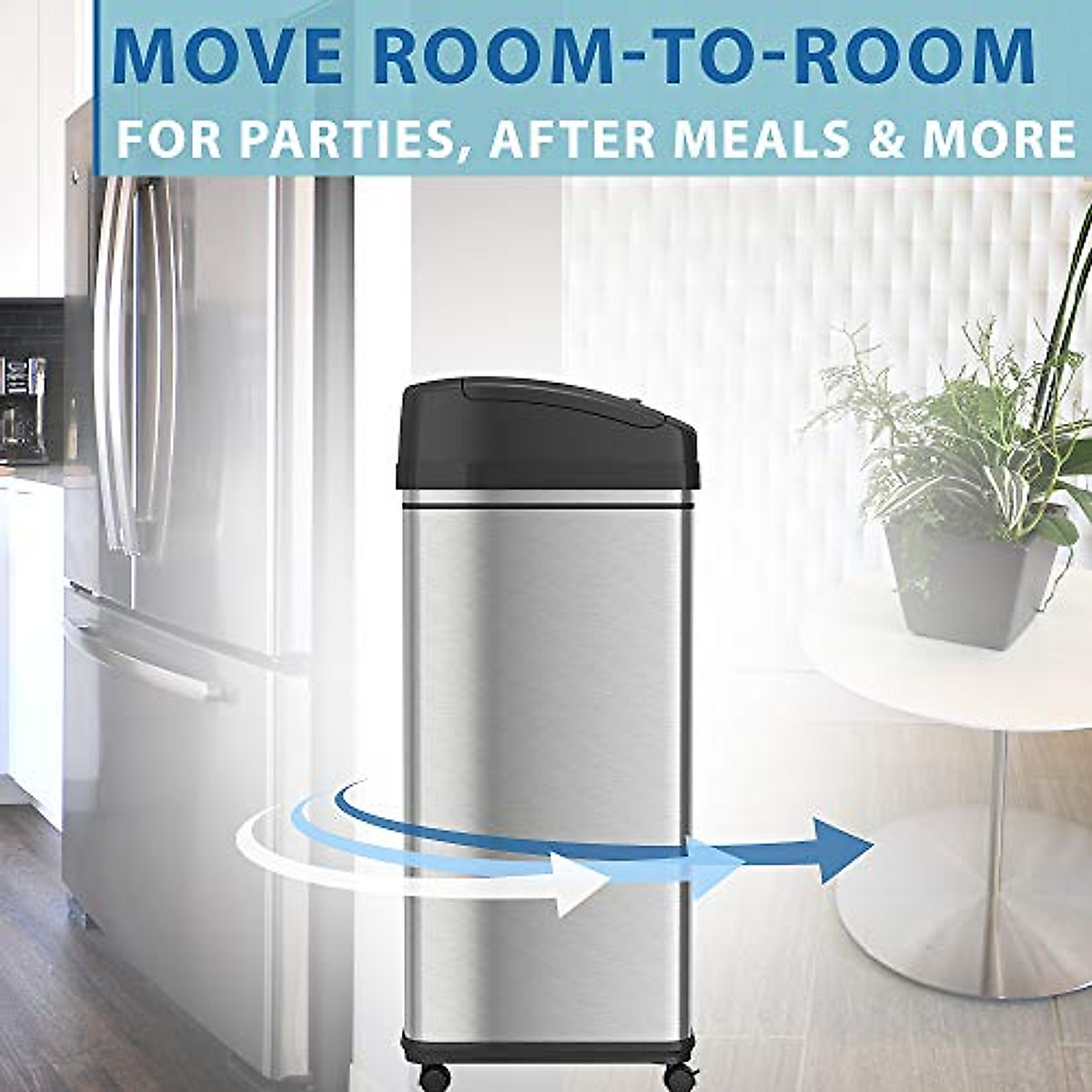 iTouchless Locking Lid 13 Gallon Sensor Kitchen Trash Can with AbsorbX Odor Filter & Wheels, Stainless Steel Mess-Free Garbage Bin, Powered by Batteries (not Included) or AC Adapter (Sold Separately)