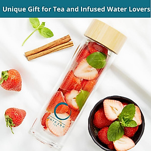 Pure Zen Tea Infuser Bottle - Insulated Glass Bottle for Loose Leaf Tea - Tea Tumbler with Infuser - Portable Travel Mug for Infused Water - Tea Diffuser Thermos on the Go - 15 oz
