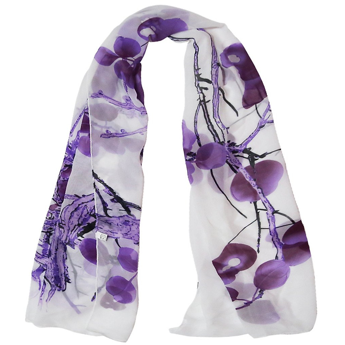 GOFINEE Women Chiffon Long Neck Scarf Head Hair Wrap Soft Lightweight Grape