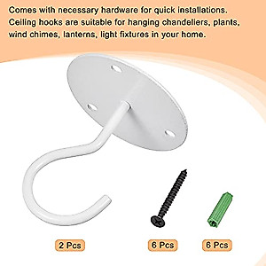 MECCANIXITY Ceiling Hooks Wall Mounted 65mm Round Plate Iron for Hanging Chandeliers Plants (White, Pack of 2)