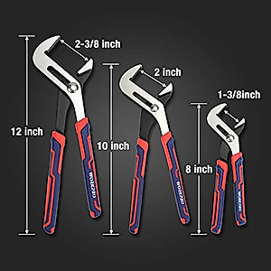 WORKPRO 3 Piece Groove Joint Pliers Set, 12/10/8 Inch Adjustable Water Pump Pliers, Straight Jaw Pliers for Home Repair, Gripping, Nuts, Bolts, Pipe & Fittings