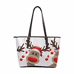 InterestPrint Womens Handbags Ladies Purses Shoulder Bags Tote Bag Reindeer Red Nose Hang Christmas Balls