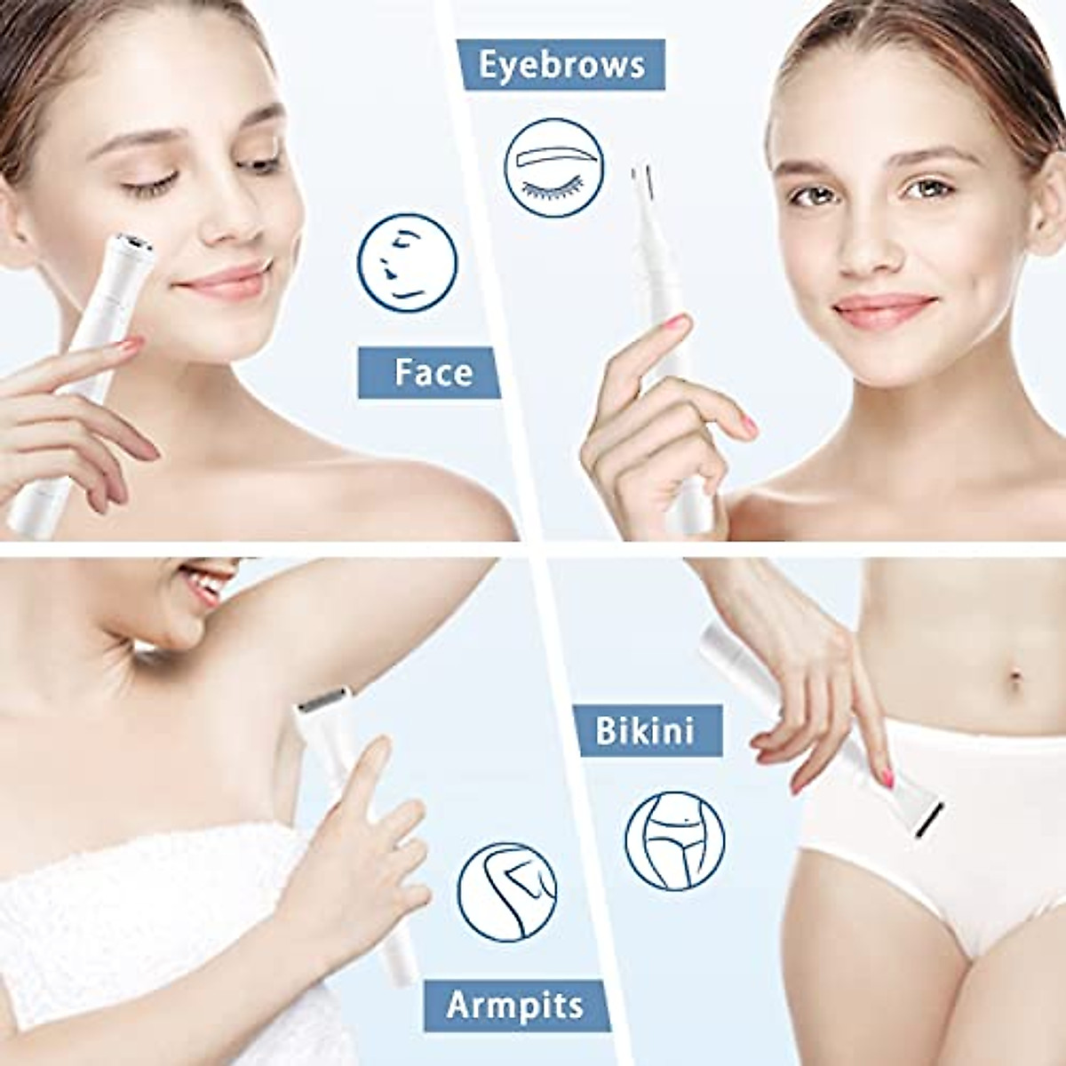 Zoushinn Electric Razor for Women, 4-in-1 USB Cordless Electric Shaver, IPX4 Waterproof Wet & Dry Use Lady Bikini Pubic Hair Trimmer, Painless Eyebrow Trimmer and Facial Hair Removal, Body Razor