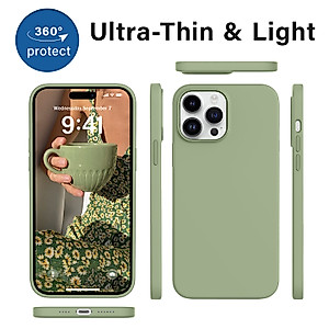 AOTESIER Compatible with iPhone 14 Pro Max Case, [Food Grade Silicone] [Military Drop Protection] with Anti-Scratch Lining Protective Phone Case for 14 ProMax, 6.7 inch, Tea Green