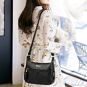 NOTAG Women's Crossbody Bags Leather Shoulder Purse with Tassel Lightweight Travel Messenger Bags (Black)