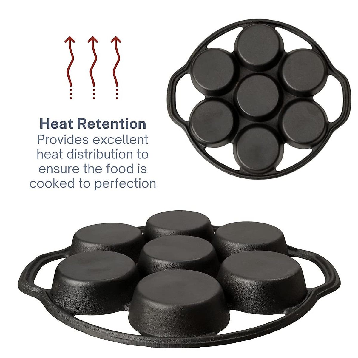 KUHA Biscuit Pan - Pre-Seasoned Cast Iron Skillet for Baking Biscuits, Muffins, Mini Cakes - with Silicone Trivet