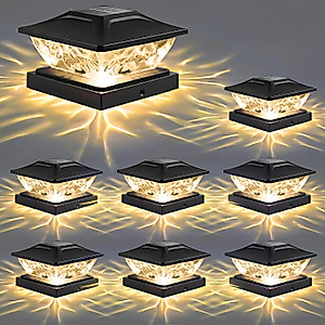 Solar Post Cap Lights Outdoor - 8 Pack 2 Modes Solar Fence Post Lights for 4x4 4.5x4.5 5x5 Wooden Vinyl Posts, Waterproof Solar Powered Deck Lights for Front Porch Patio Decor, Warm White & Cool White