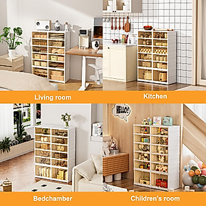 PeSenp 6 Tier Shoe Storage Cabinet Foldable Shoe Rack with Magnetic Clear Door, Easy Assembly Dust Free Collapsible Shoe Cabinet, 24 Pairs Shoe Storage Box Large Shoe Storage for Door Entrance