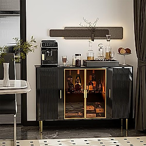IKIFLY Modern Sideboard Buffet Cabinet with Storage, 47" Kitchen Storage Cabinets with Glass Doors and Shelves, LED Lights, Coffee Bar Cabinet for Dining Room, Kitchen, Hallway, Living Room, HU9156