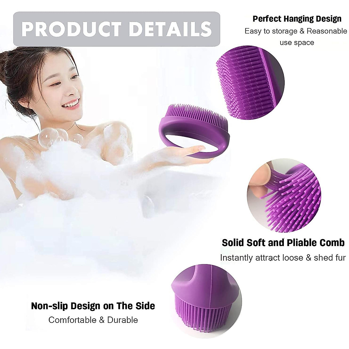 Silicone Body Scrubber, Soft Silicone Body Shower Loofah for Body Exfoliation and Massage. Body Scrubbers for Use in Shower Suitable for All Skin. (Purple)
